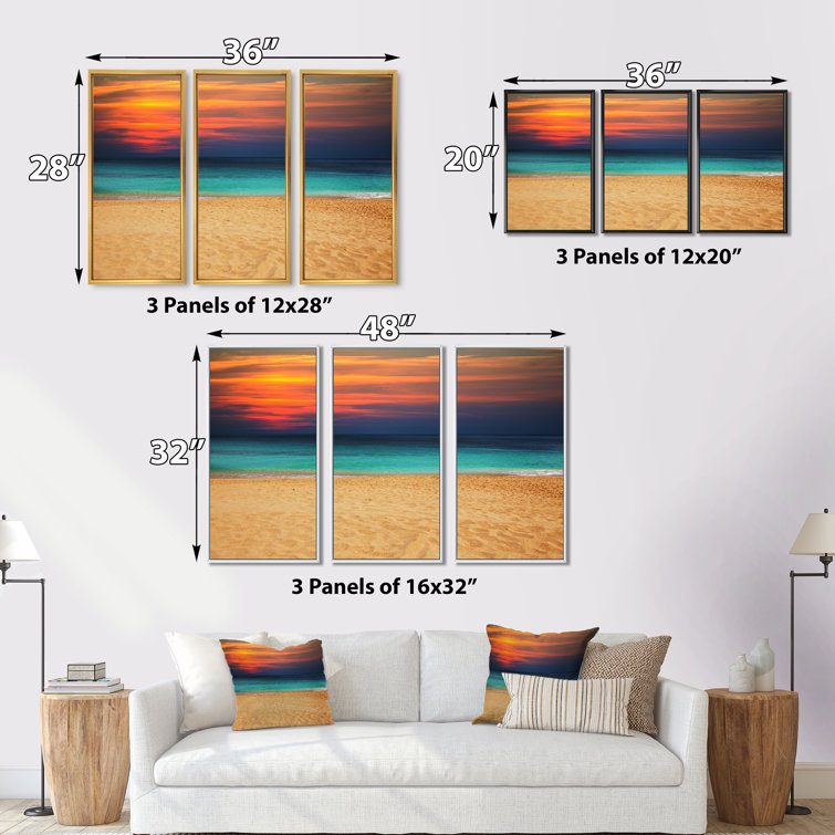 Rosecliff Heights «Vibrant Sunset» en orange, mauve au-dessus de la plage - ensemble d'art mural ...